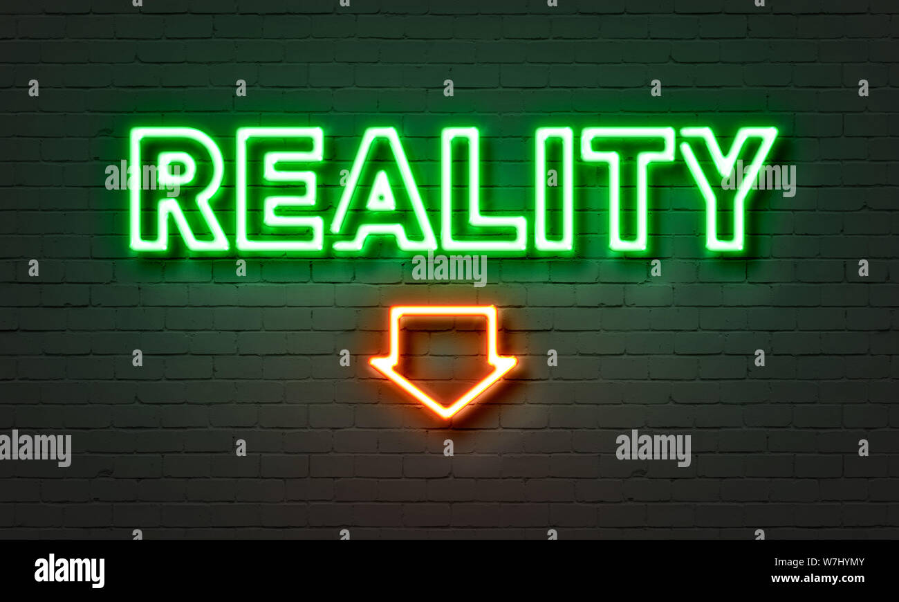 Reality neon sign on brick wall background Stock Photo - Alamy