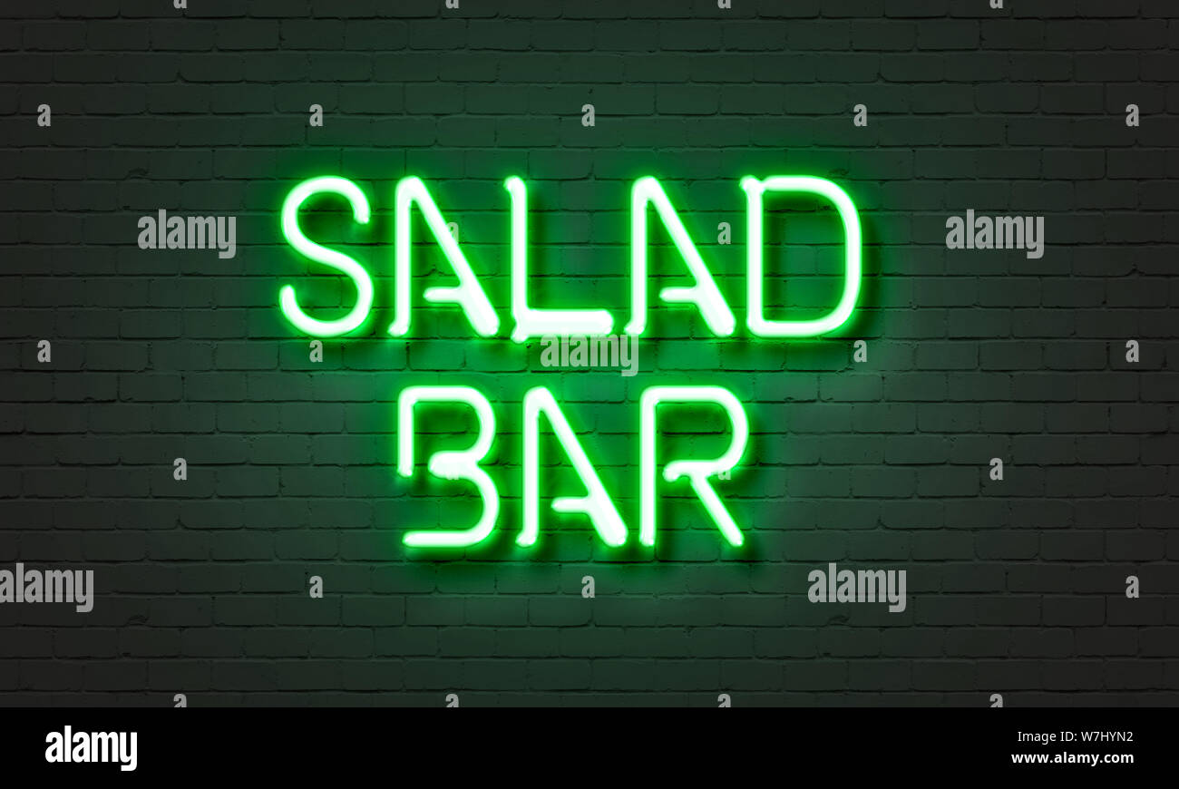 Salad bar neon sign on brick wall background Stock Photo - Alamy
