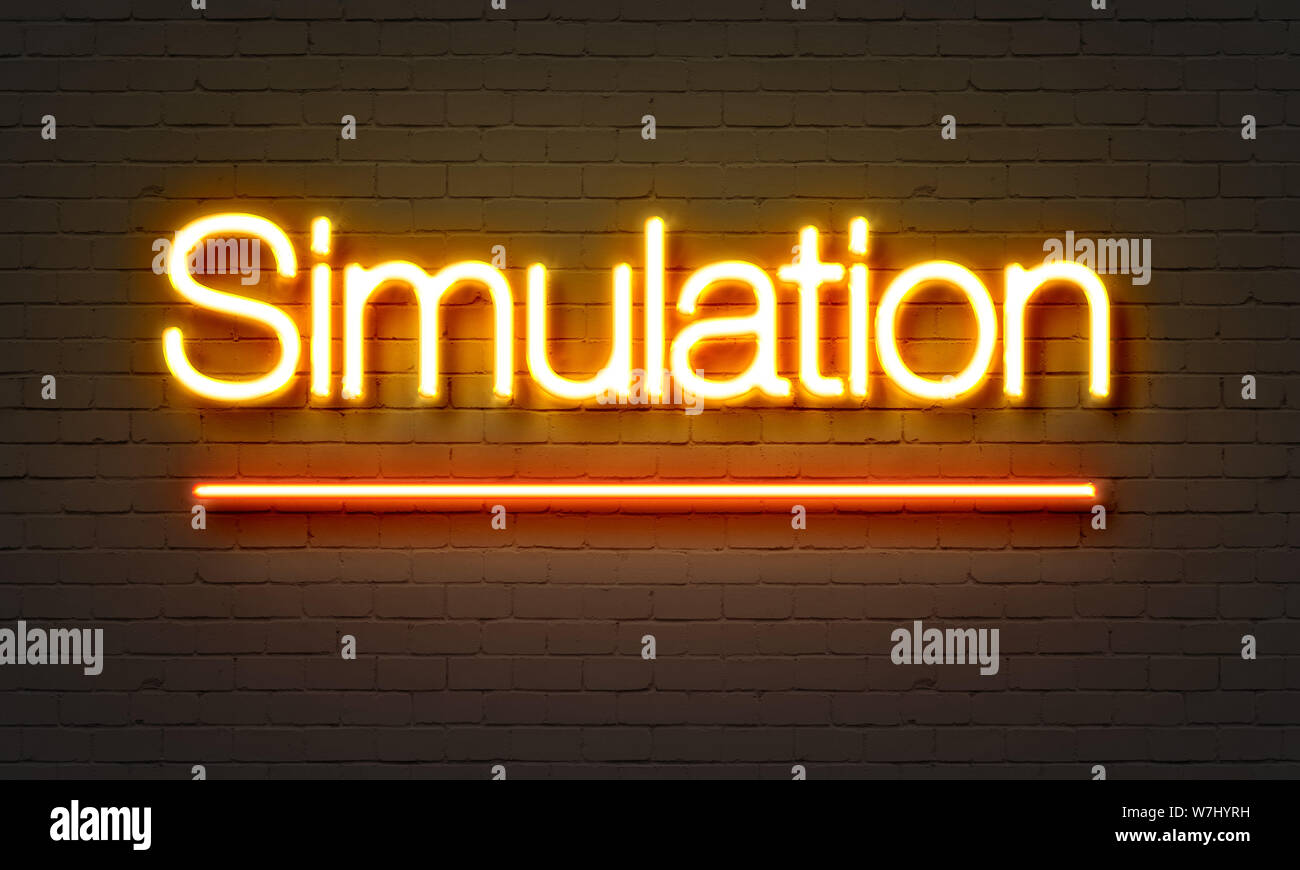 Simulation neon sign on brick wall background Stock Photo - Alamy