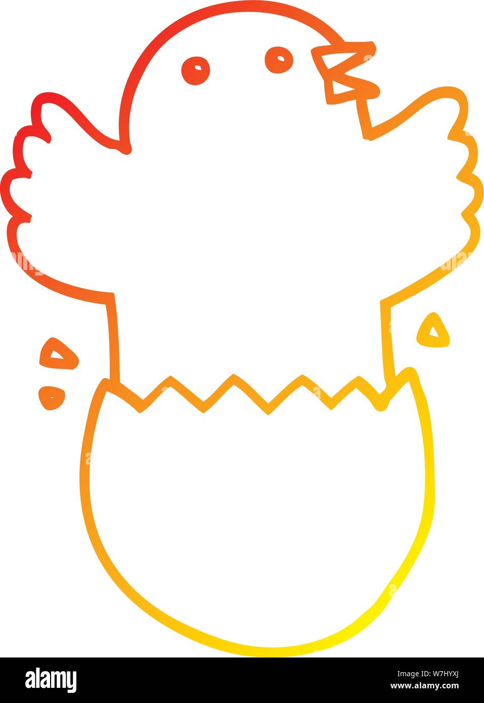 warm gradient line drawing of a cartoon hatching bird Stock Vector ...