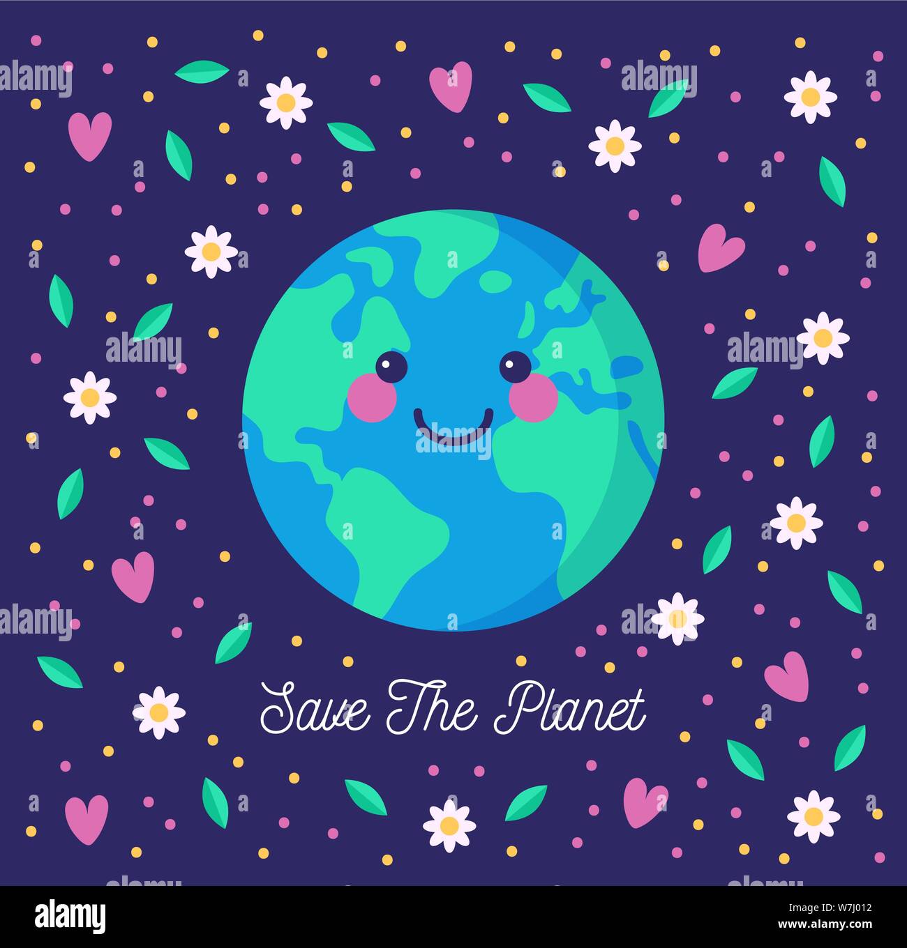 Save the planet. Environmental conservation concept. Cute smiling Earth ...
