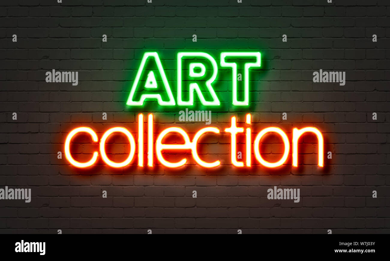 Art collection neon sign on brick wall background Stock Photo - Alamy