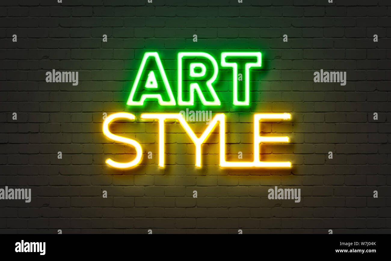 Art style neon sign on brick wall background Stock Photo - Alamy