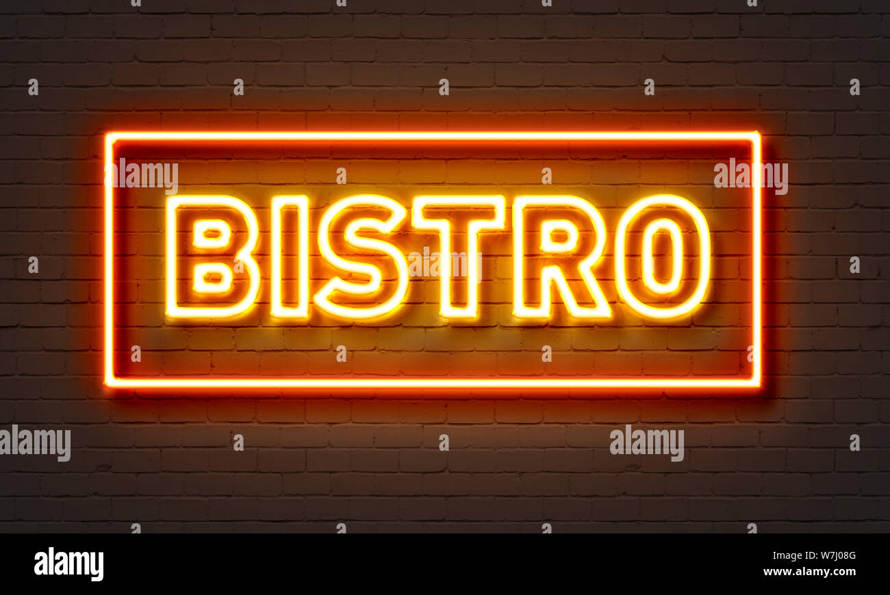 Bistro neon sign on brick wall background Stock Photo - Alamy