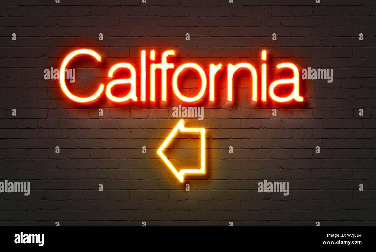 California neon sign on brick wall background Stock Photo - Alamy