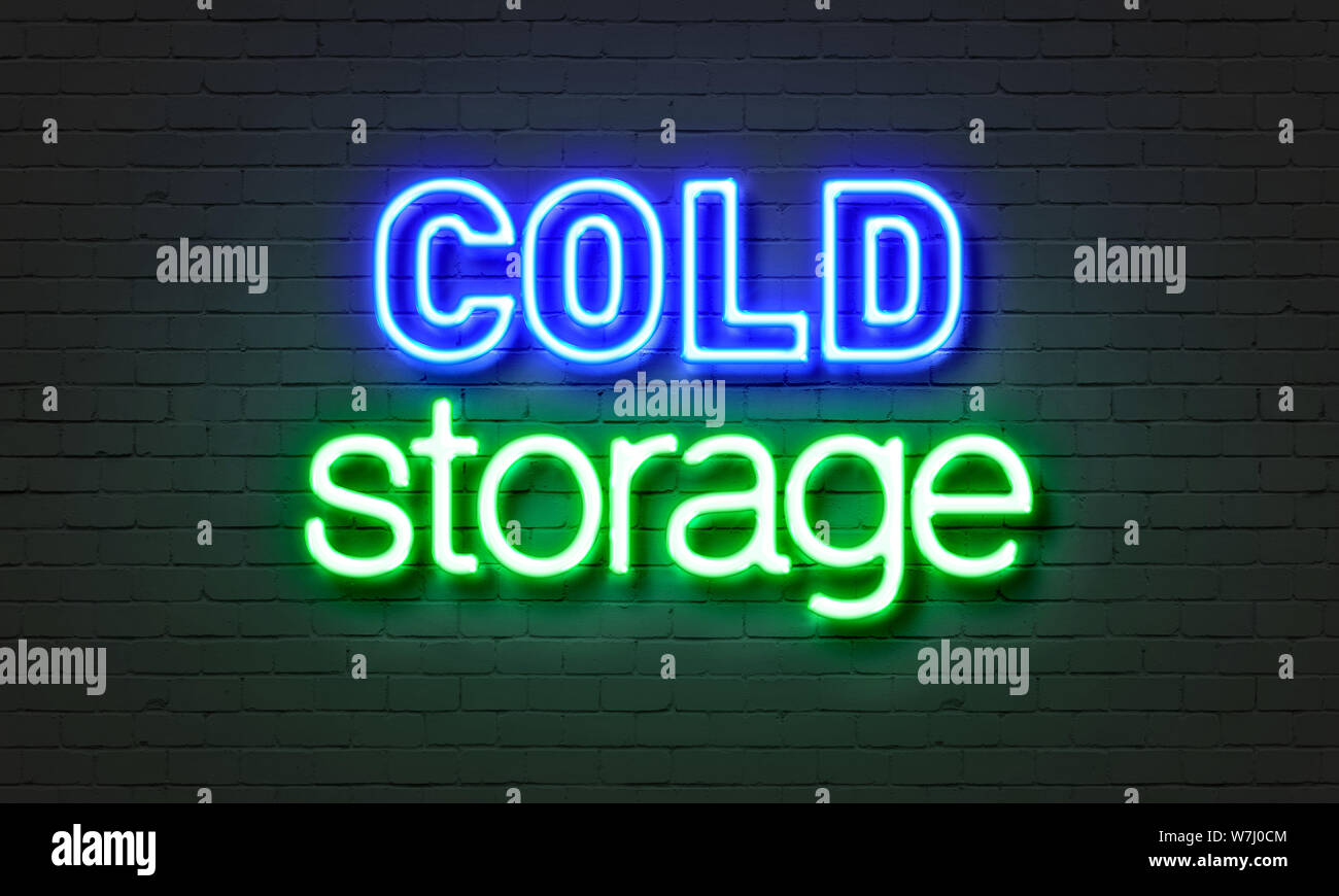 Cold storage neon sign on brick wall background Stock Photo - Alamy