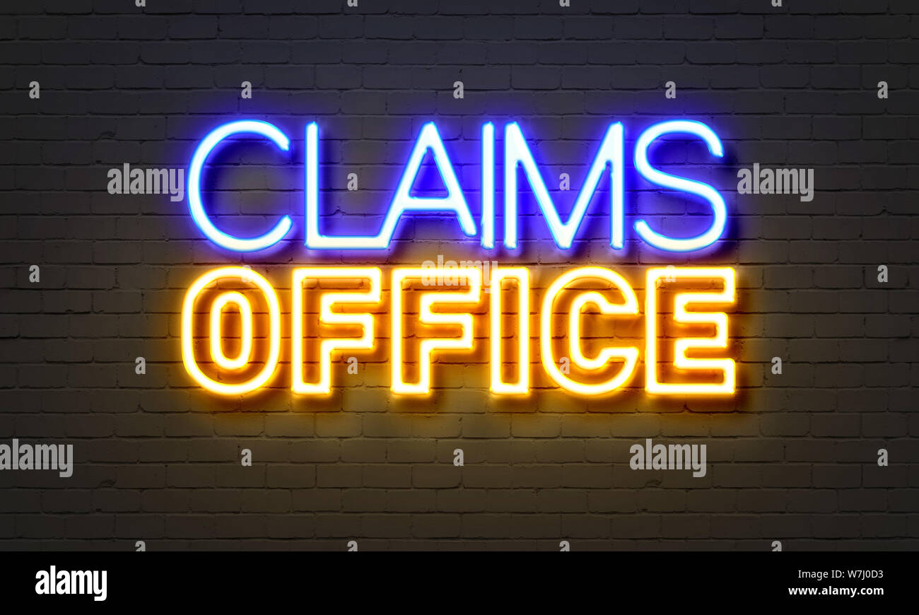 Claims office neon sign on brick wall background Stock Photo - Alamy