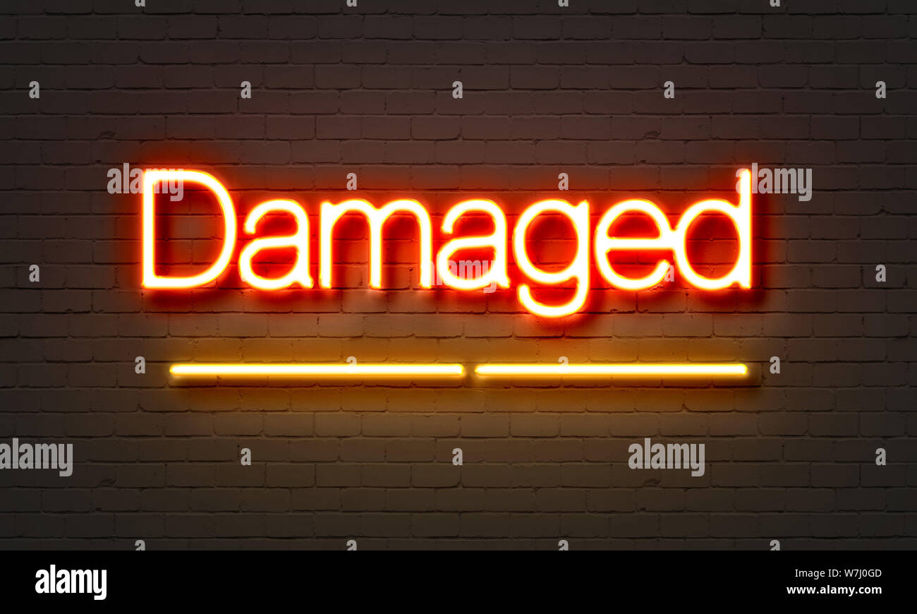 Damaged neon sign on brick wall background Stock Photo - Alamy