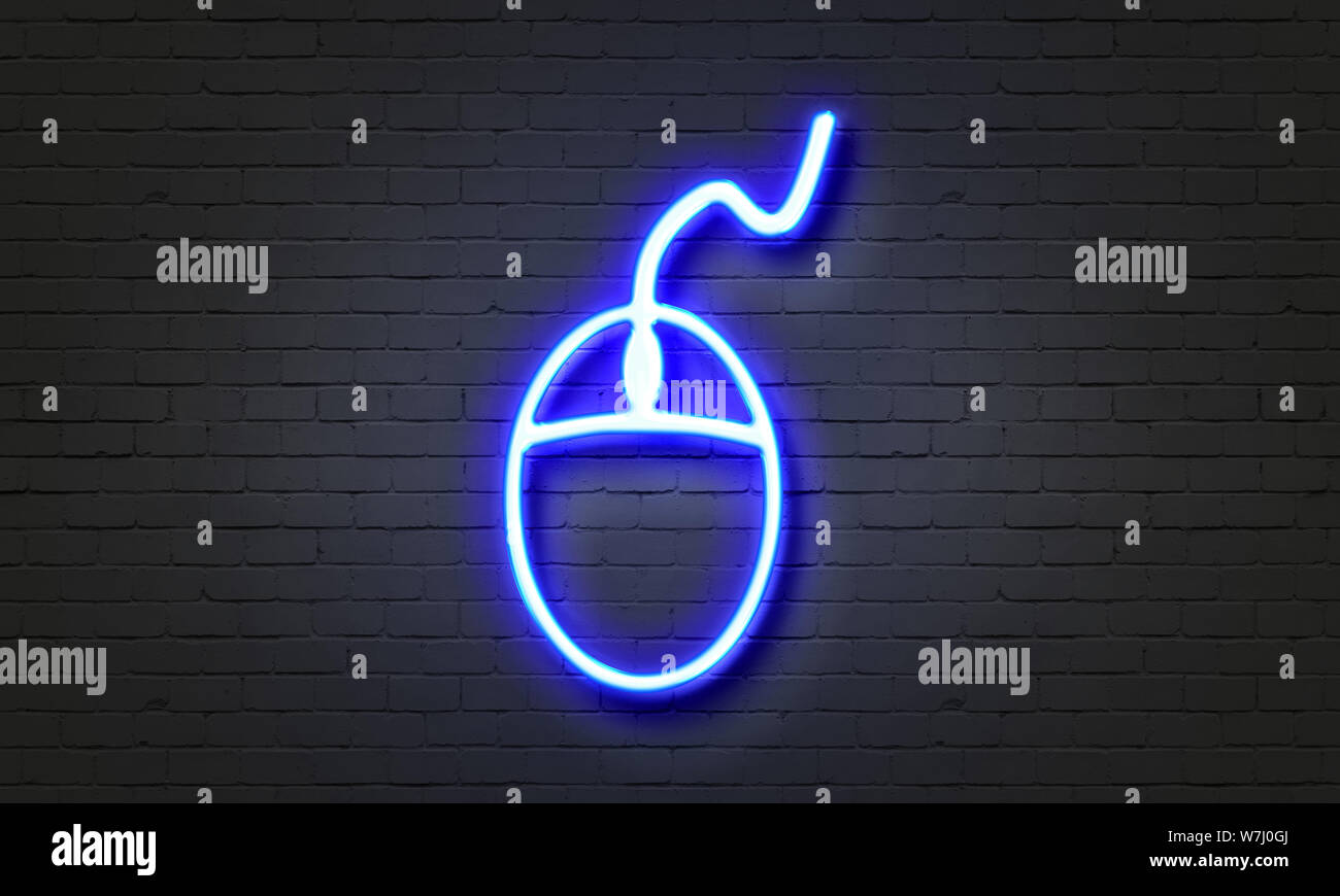Computer mouse neon sign on brick wall background Stock Photo - Alamy