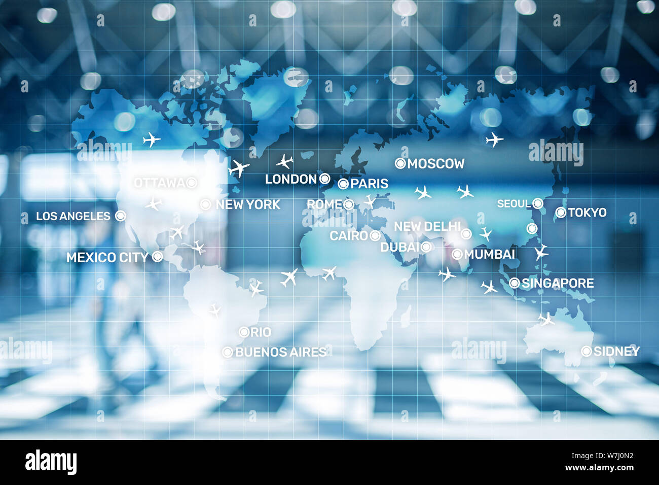 Aviation wallpaper with planes over the map with major city names ...