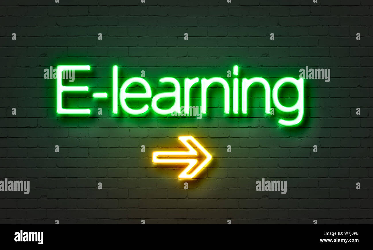 E-learning neon sign on brick wall background Stock Photo - Alamy