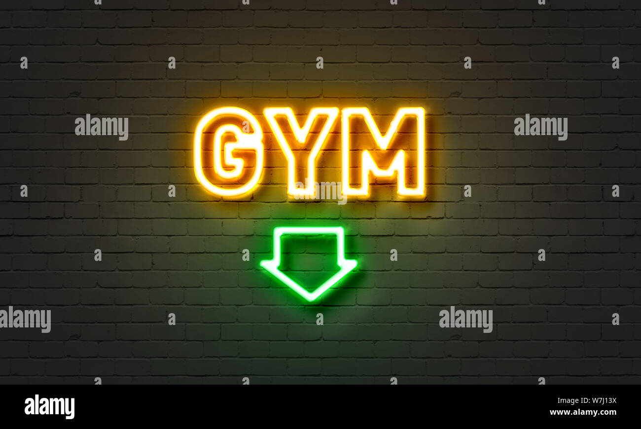 Gym neon sign on brick wall background Stock Photo - Alamy