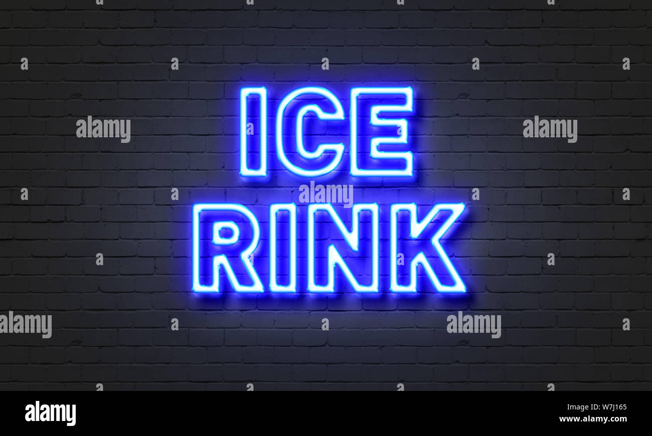 Ice rink neon sign on brick wall background Stock Photo - Alamy