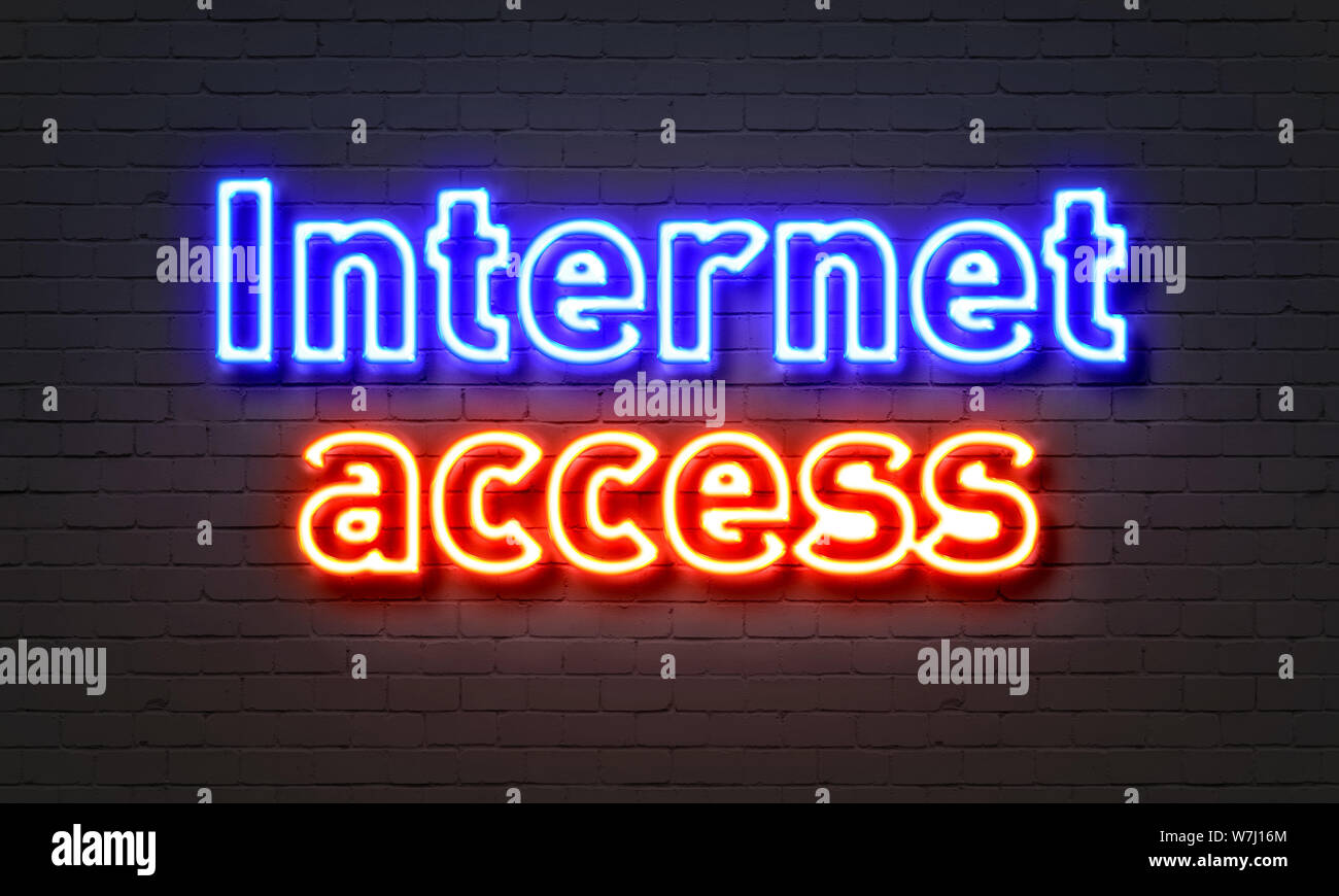 Internet access neon sign on brick wall background Stock Photo - Alamy
