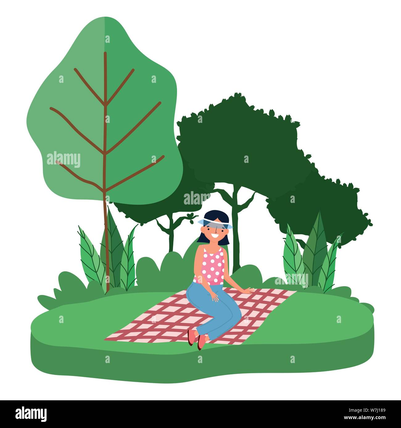 Woman cartoon having picnic design, Food summer outdoor leisure healthy ...