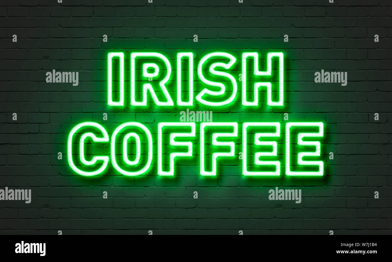 Irish coffee neon sign on brick wall background Stock Photo - Alamy