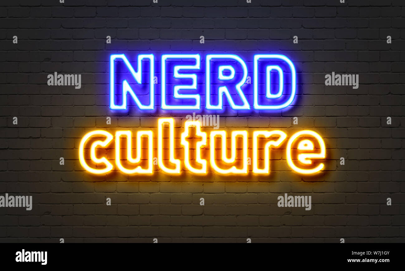 Nerd culture neon sign on brick wall background Stock Photo - Alamy