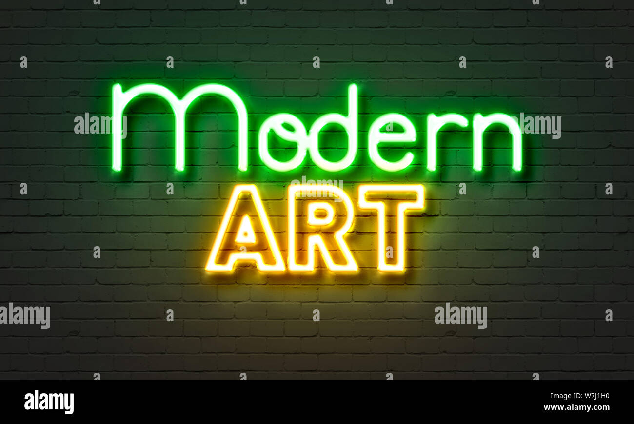 Modern art neon sign on brick wall background Stock Photo - Alamy