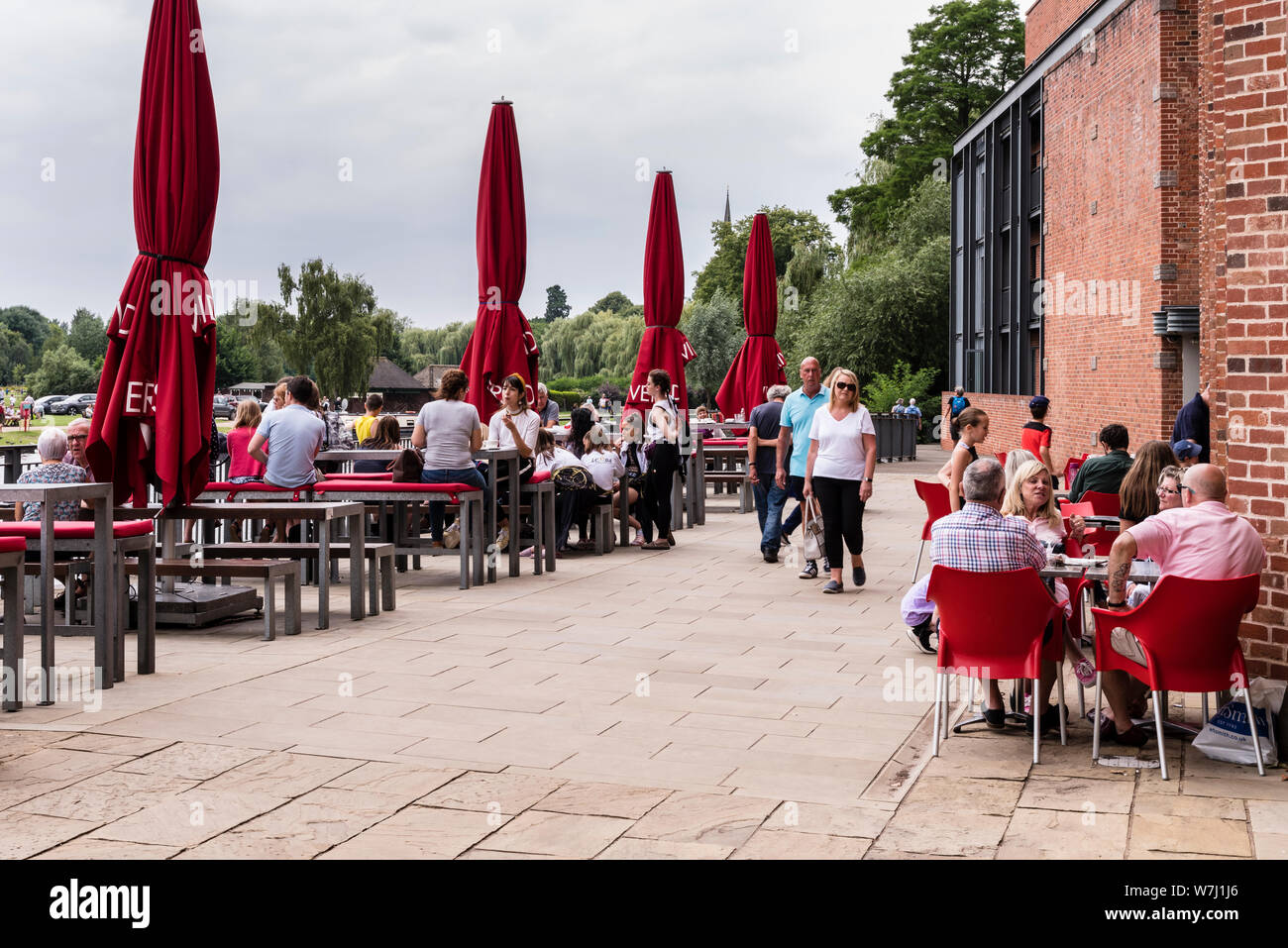 Cafes and restaurants. The RSC Riverside Cafe terrace with people ...