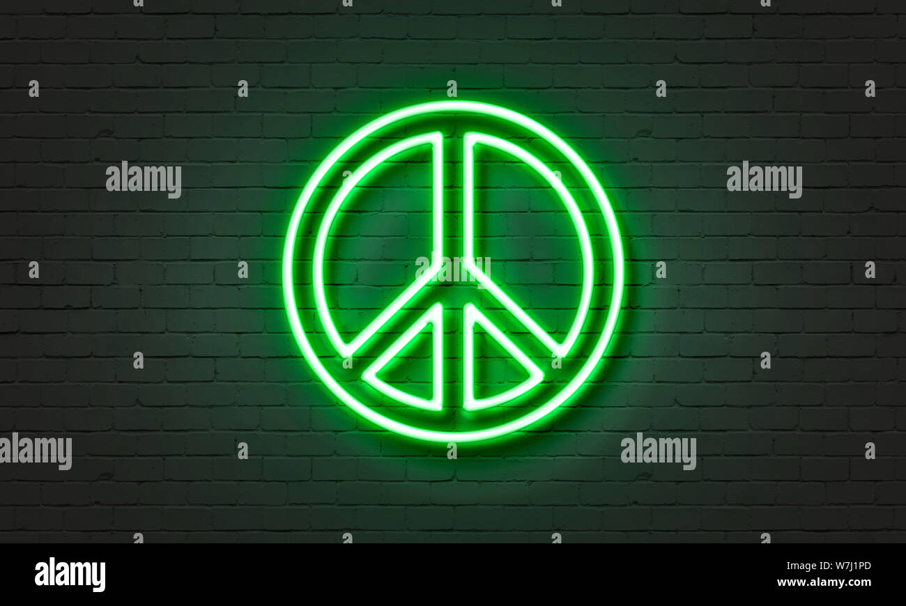 Peace symbol neon sign on brick wall background Stock Photo - Alamy