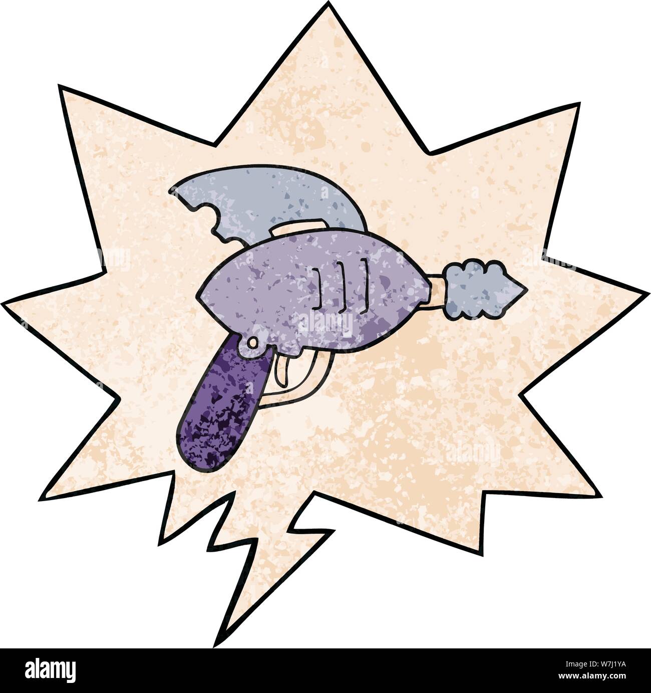 cartoon ray gun with speech bubble in retro texture style Stock Vector ...
