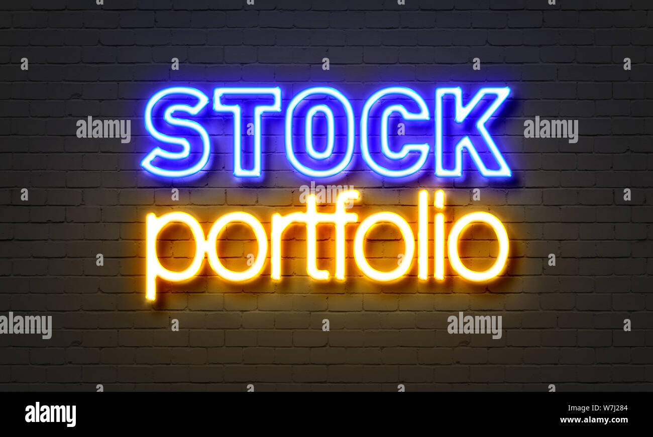 Stock portfolio neon sign on brick wall background Stock Photo - Alamy