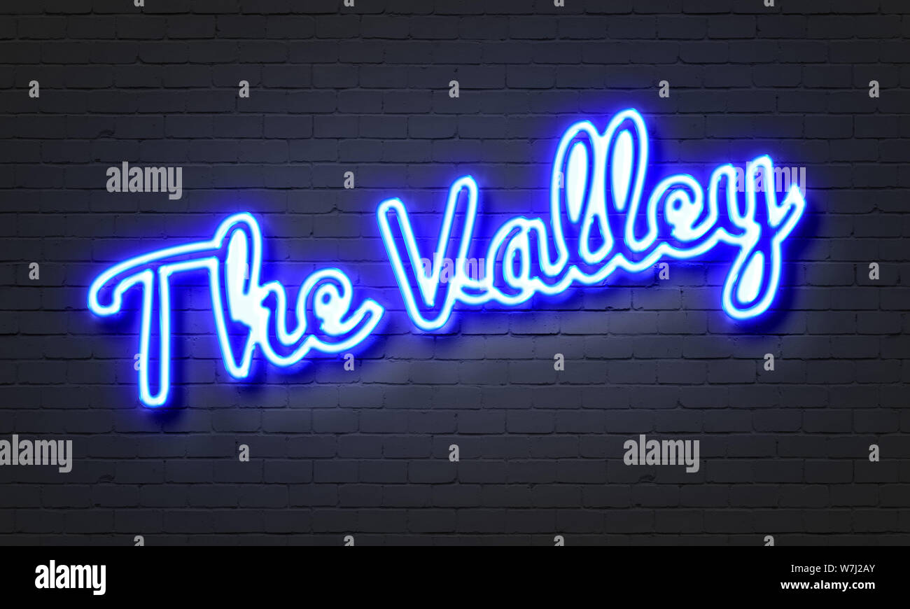 The Valley neon sign on brick wall background Stock Photo - Alamy