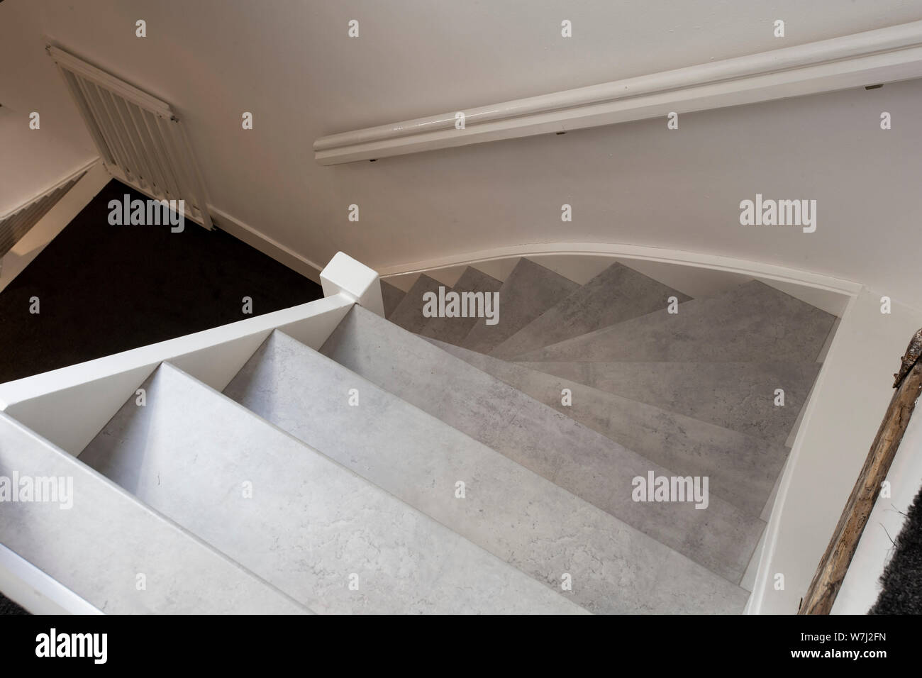 Close up and details of railing and stairs of a modern building top ...