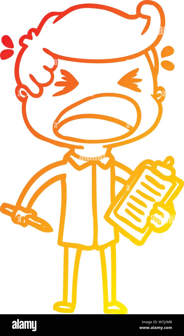 warm gradient line drawing of a cartoon shouting salesman Stock Vector ...