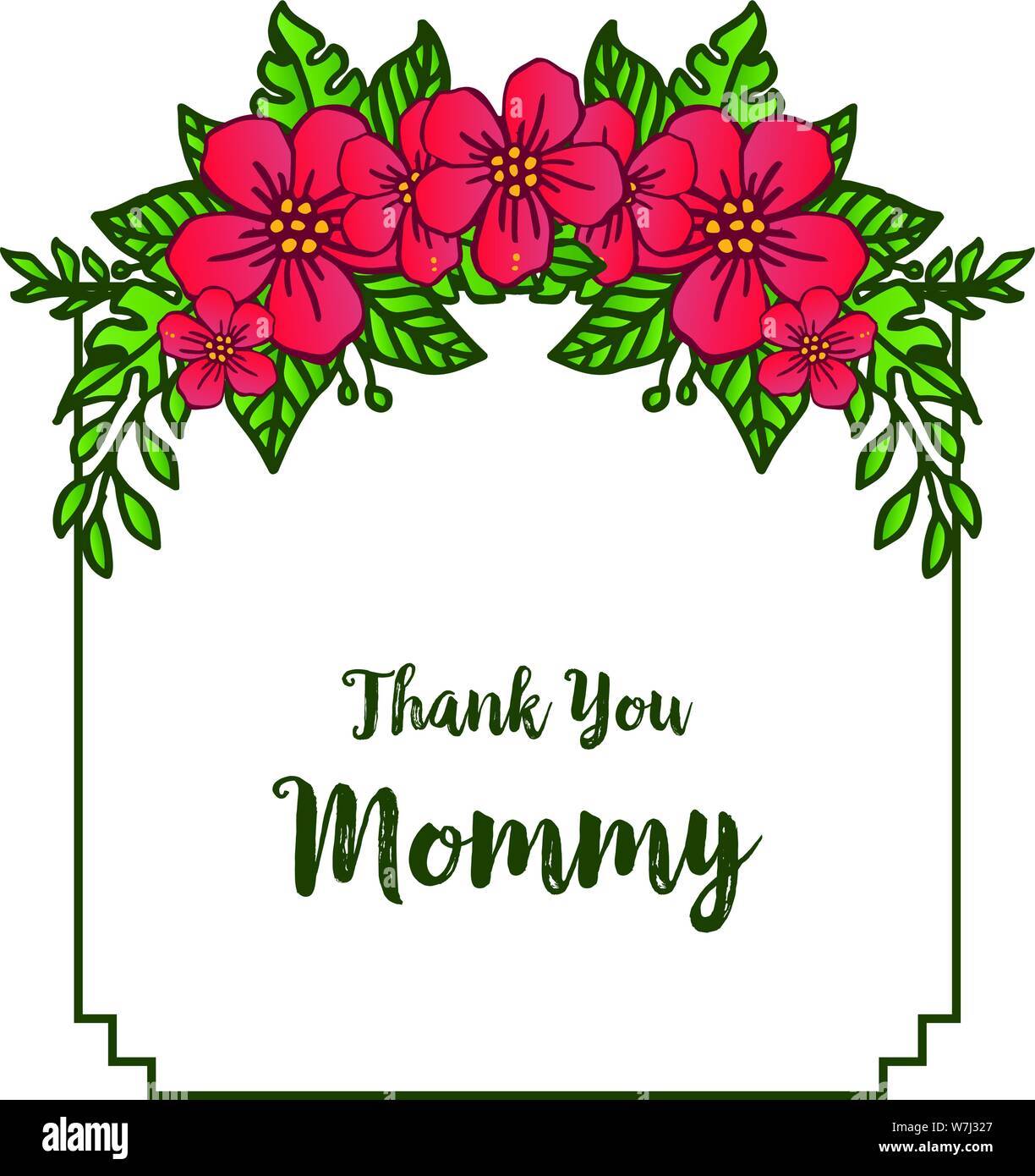 Design Beauty Red Wreath Frame For Banner Or Poster Thank You Mommy Vector Illustration Stock