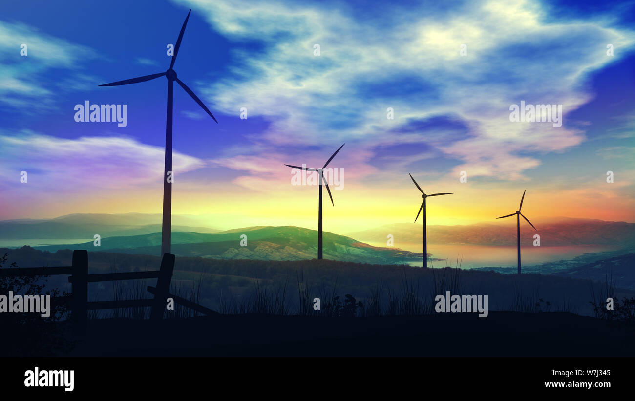 Wind power stations at sunrise hi-res stock photography and images - Alamy