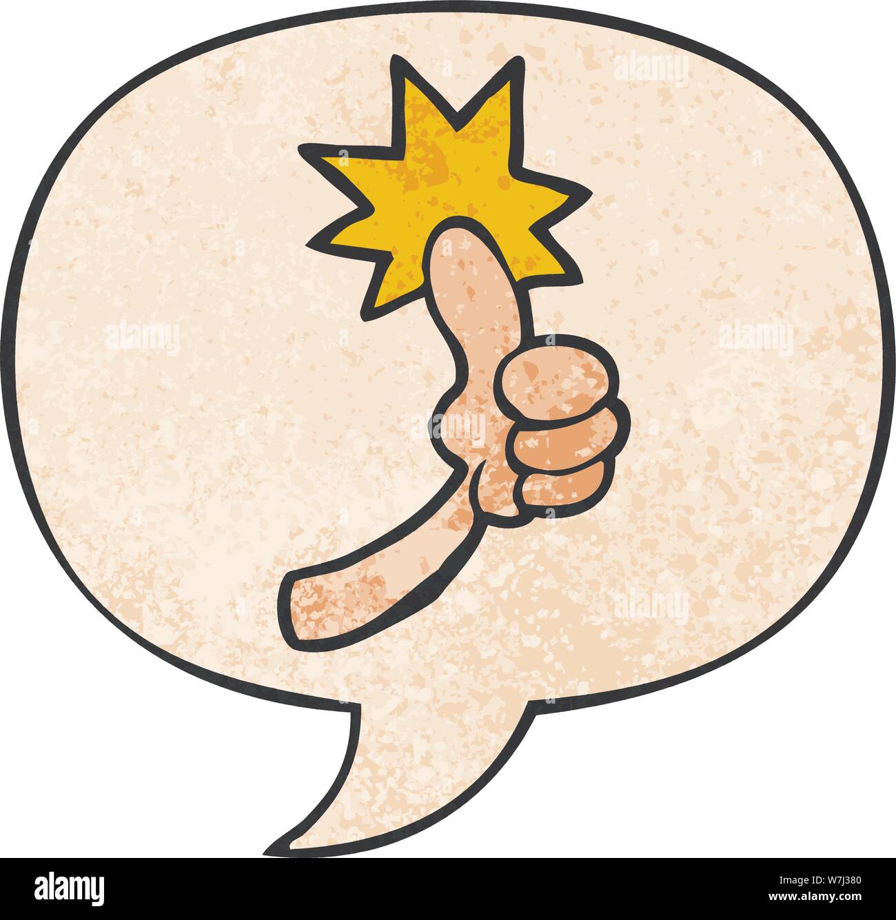 cartoon thumbs up sign with speech bubble in retro texture style Stock ...