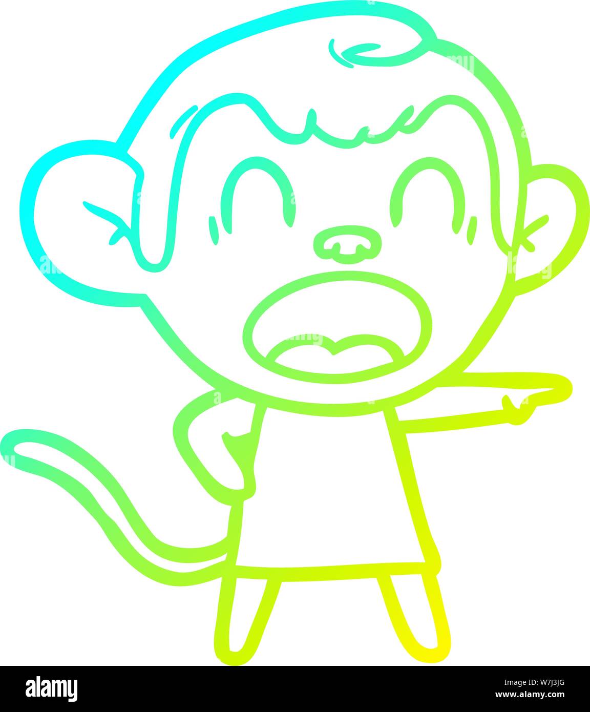cold gradient line drawing of a shouting cartoon monkey pointing Stock ...