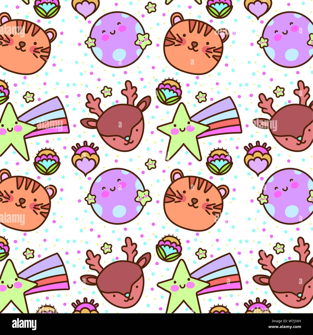 Cartoons background design, Kawaii expression cute character funny and ...