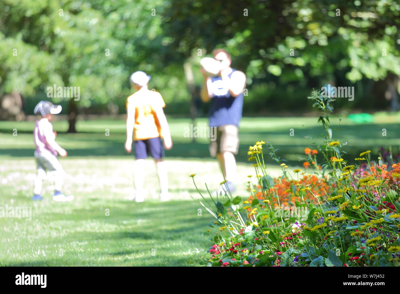 Family playing rugby in park London UK Stock Photo - Alamy