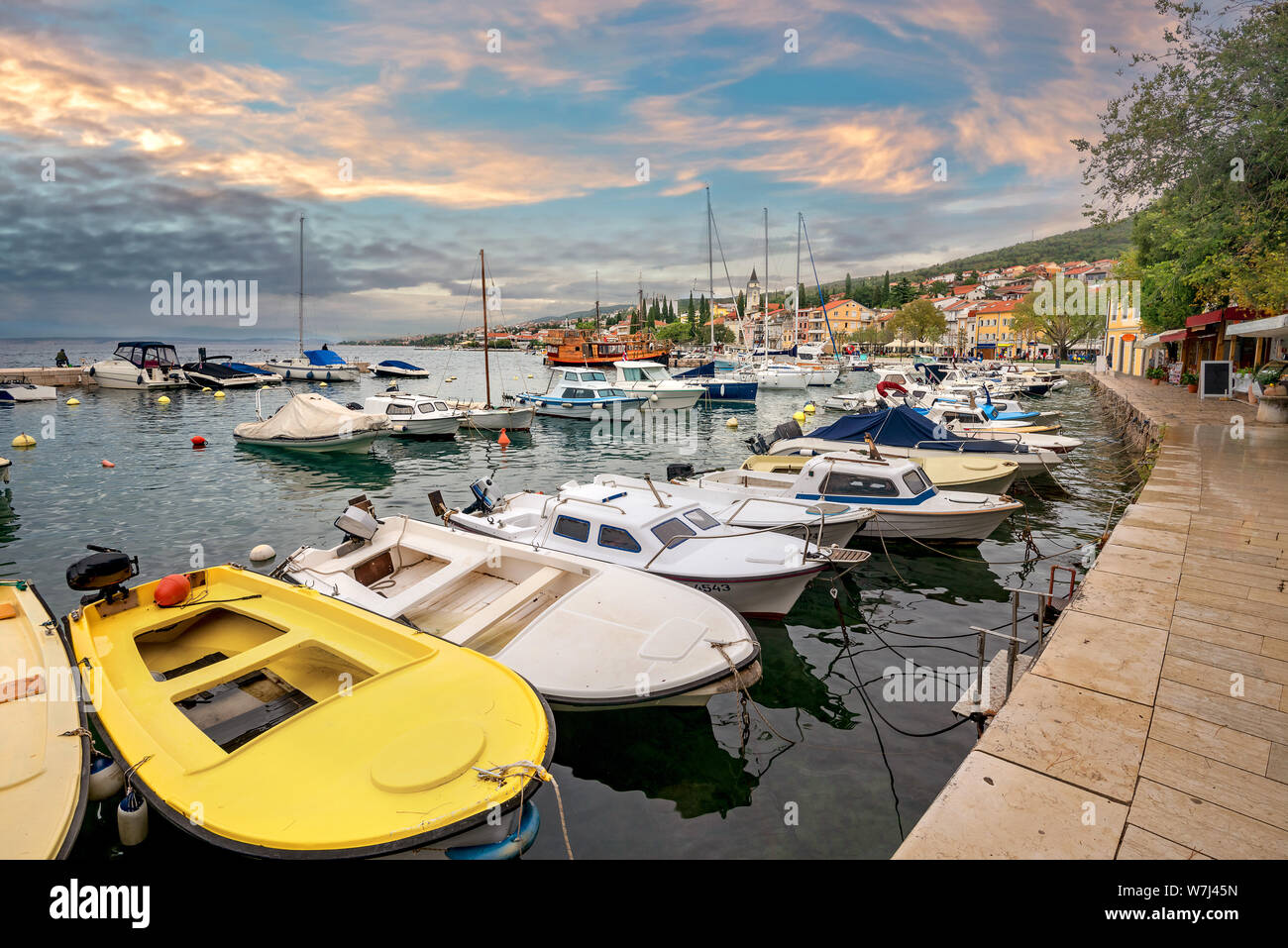 Landscape with marina in resort town Selce, near Crikvenica. Istria ...
