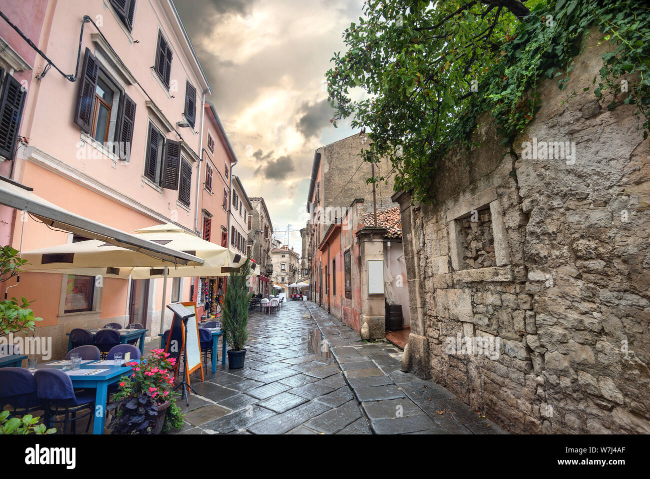 Cityscape with pedestrian narrow street in Pula. Istria, Croatia Stock ...
