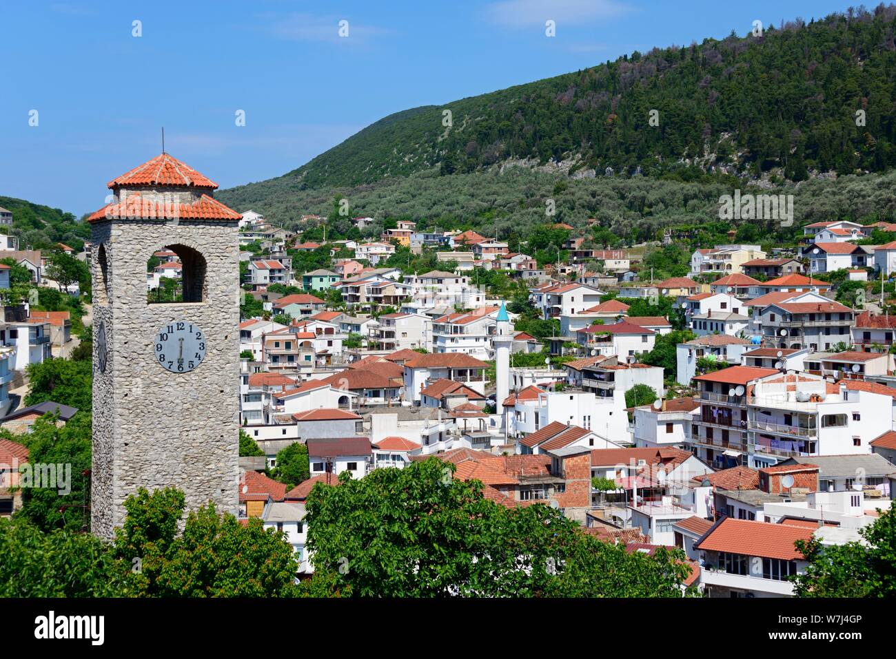 Clock tower Sat kula, Ulcinj, Montenegro Stock Photo - Alamy