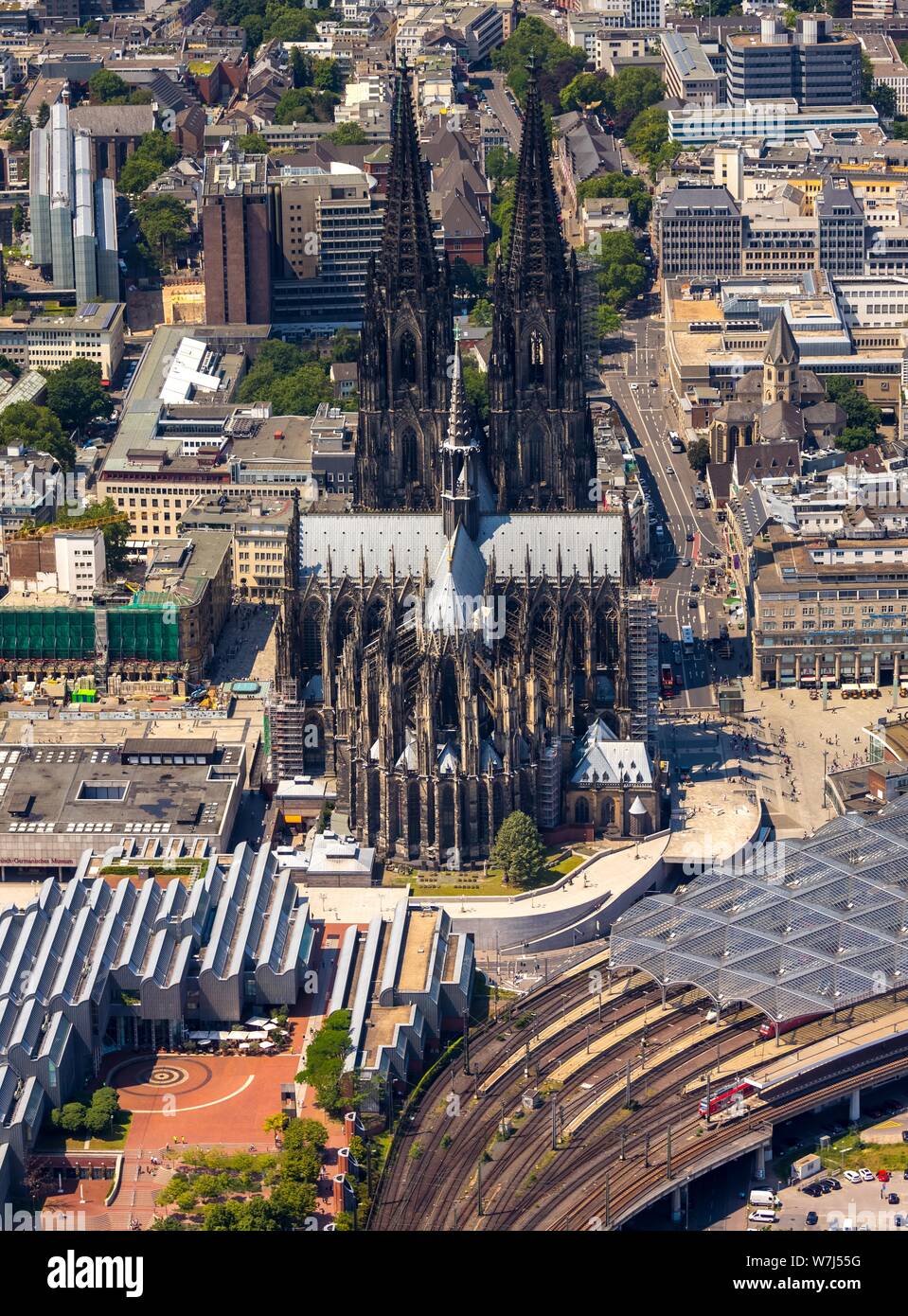 Aerial view, city centre, Cologne Cathedral and Central Station ...