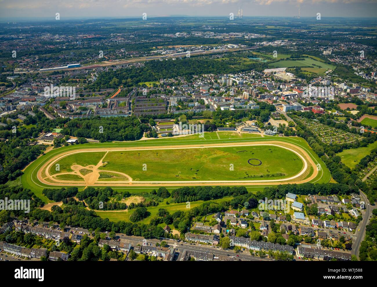 Aerial view, equestrian facility, racecourse Cologne-Weidenpesch ...