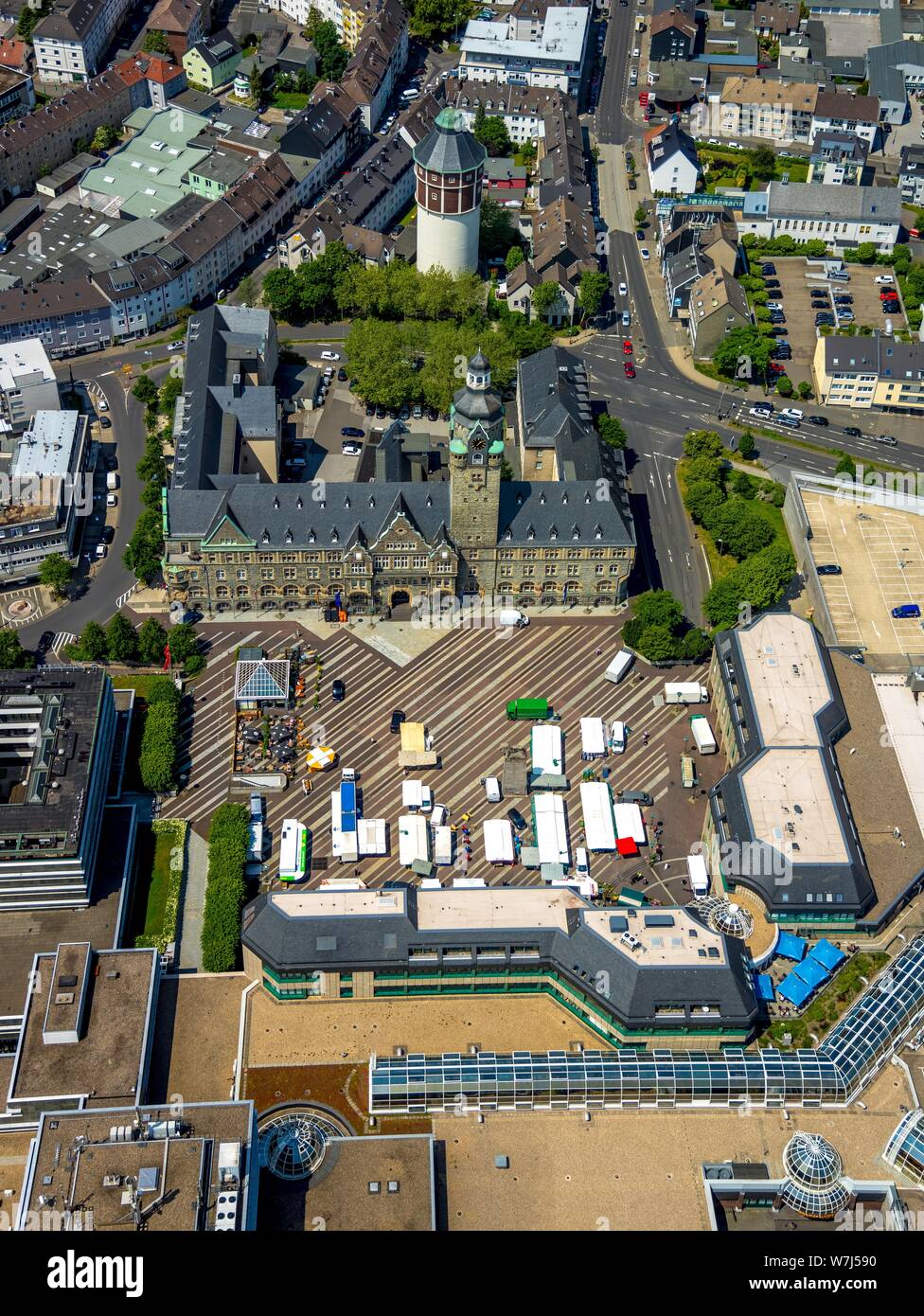 Aerial view, city view with town hall, Remscheid, Bergisches Land ...