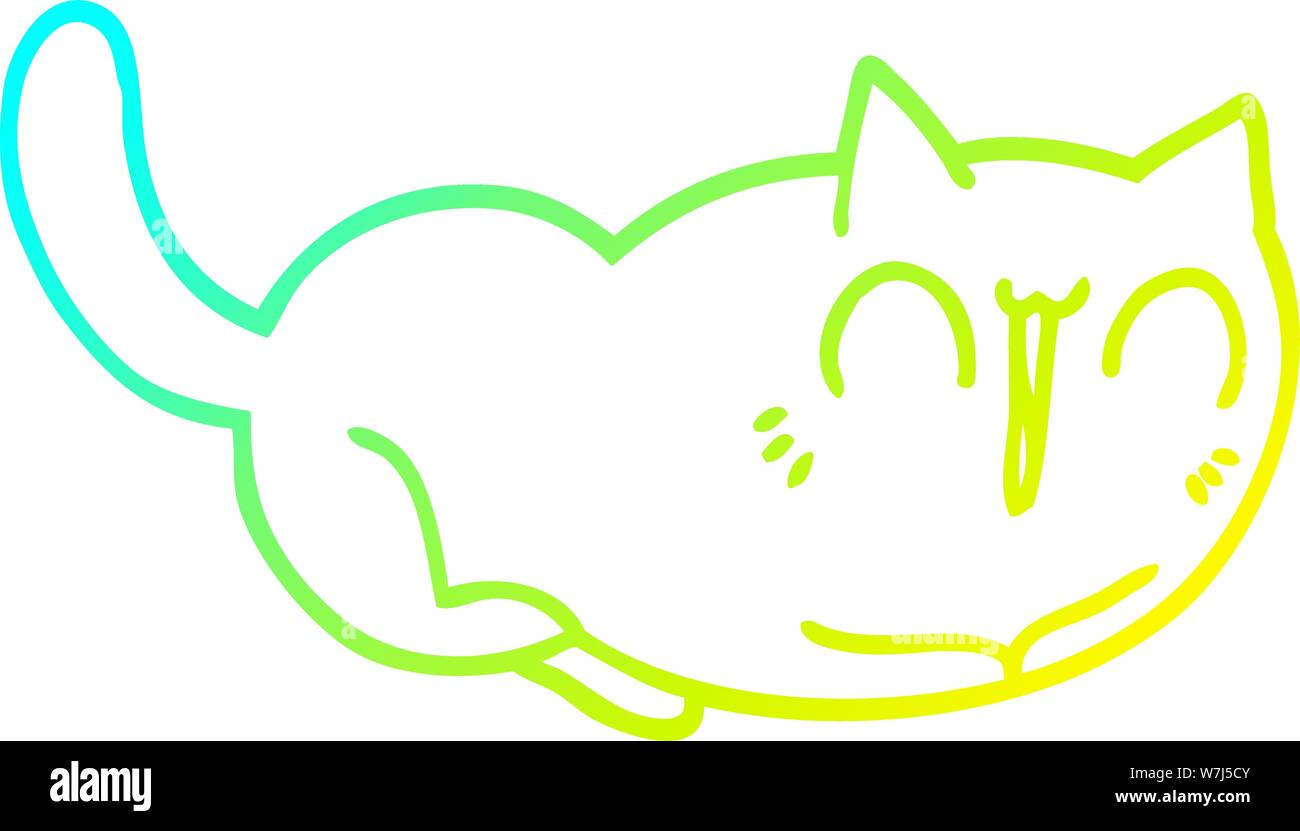 cold gradient line drawing of a happy cartoon cat Stock Vector Image ...