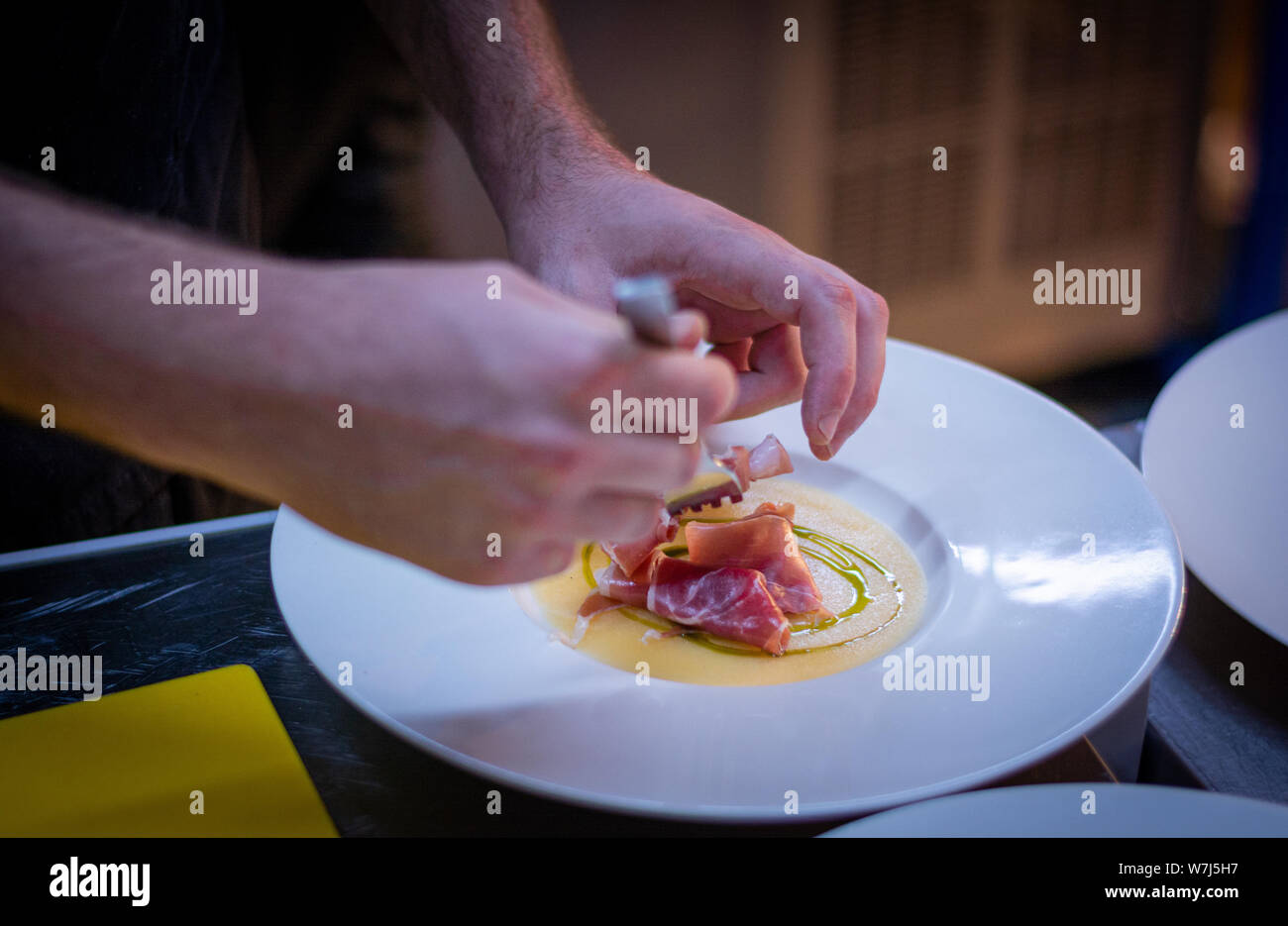 Fine dining. Closeup of food stylish. Restaurant serving Stock Photo ...