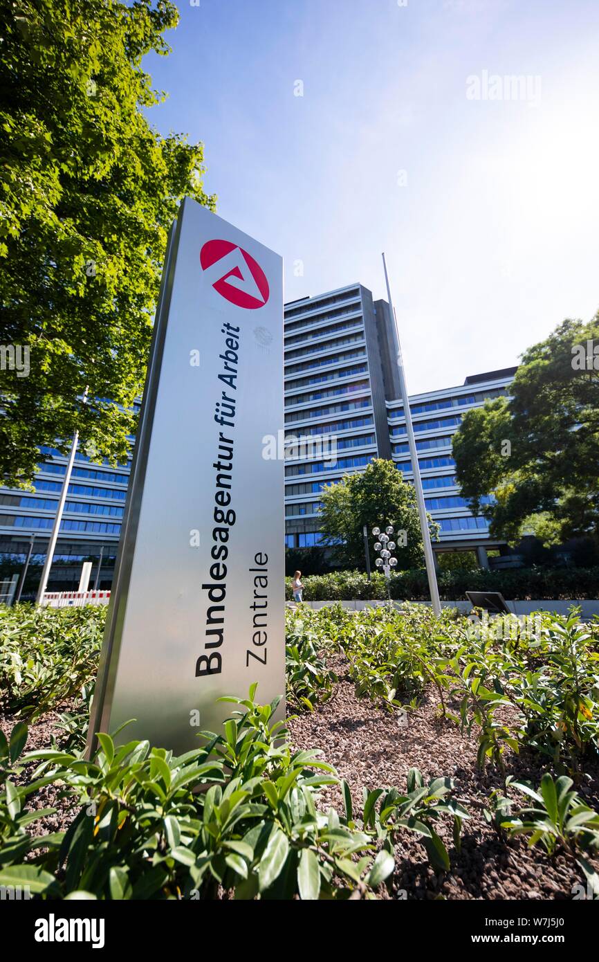 Federal Employment Agency, sign with logo in front of the head office ...