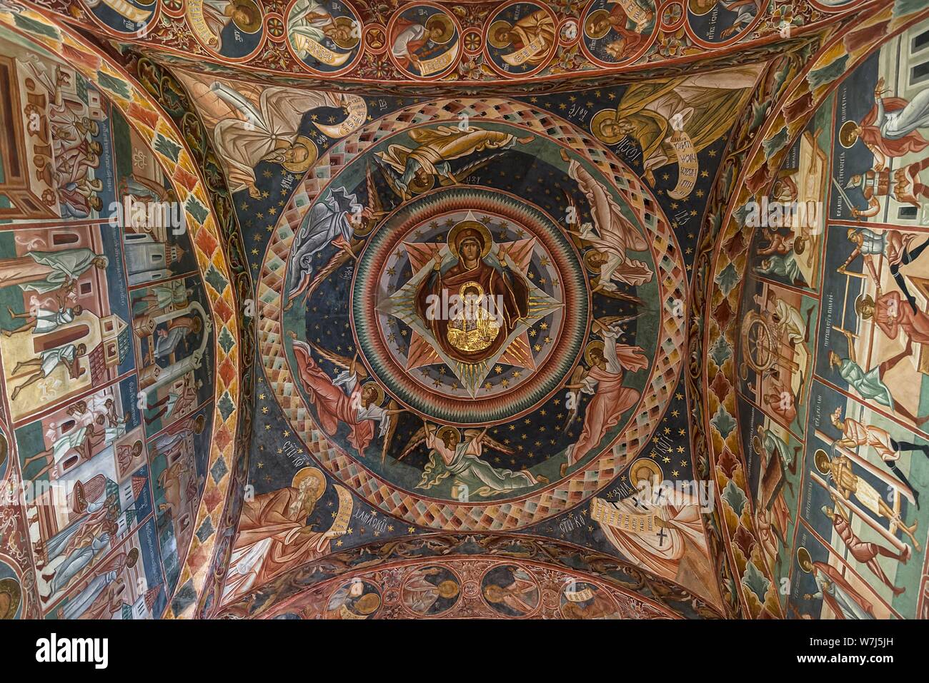 Ceiling vault with frescoes, monastery church Voronet, Romania Stock ...