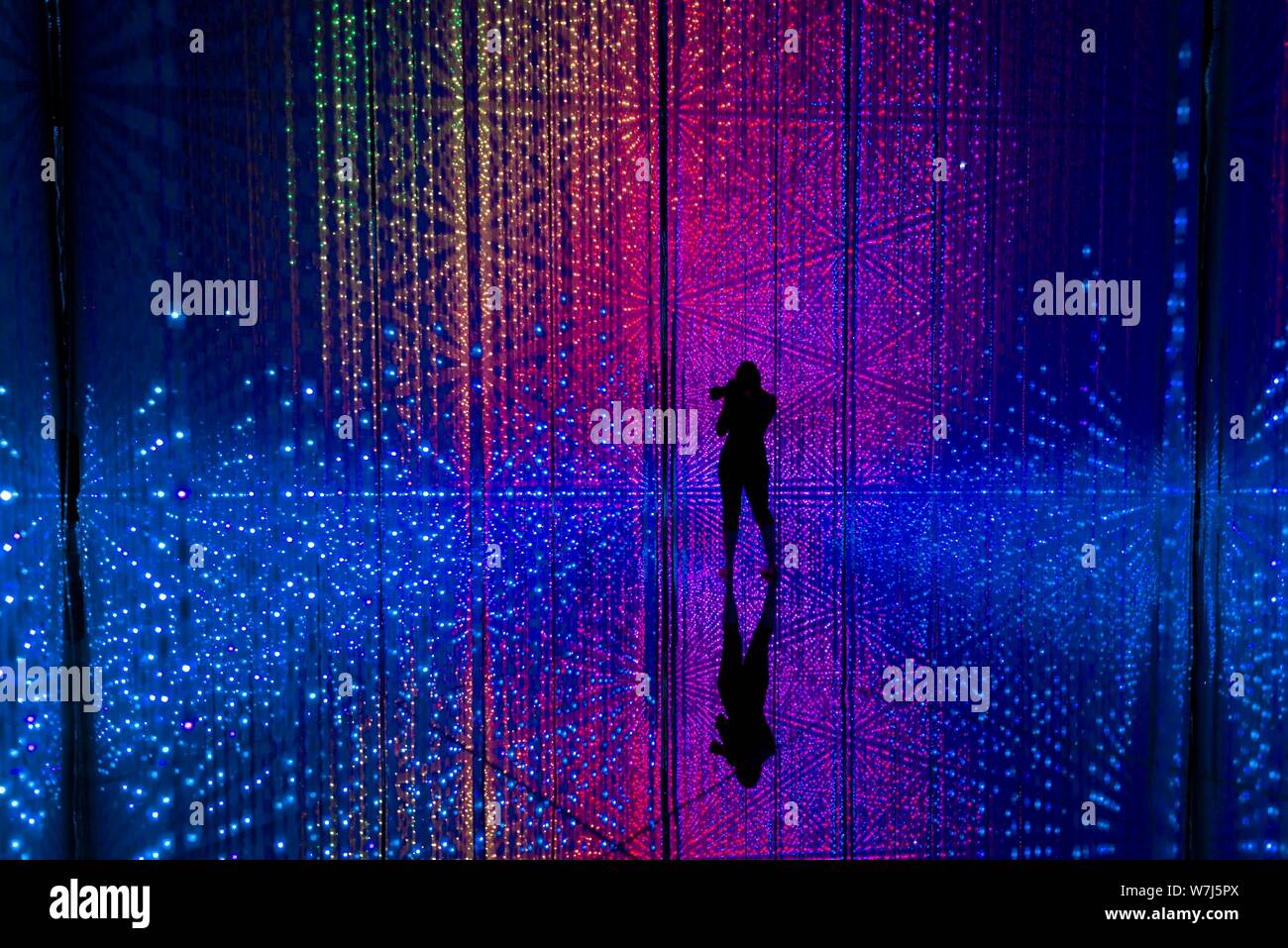 LED installation, visitor at the Digital Art Museum, TeamLab Planets ...