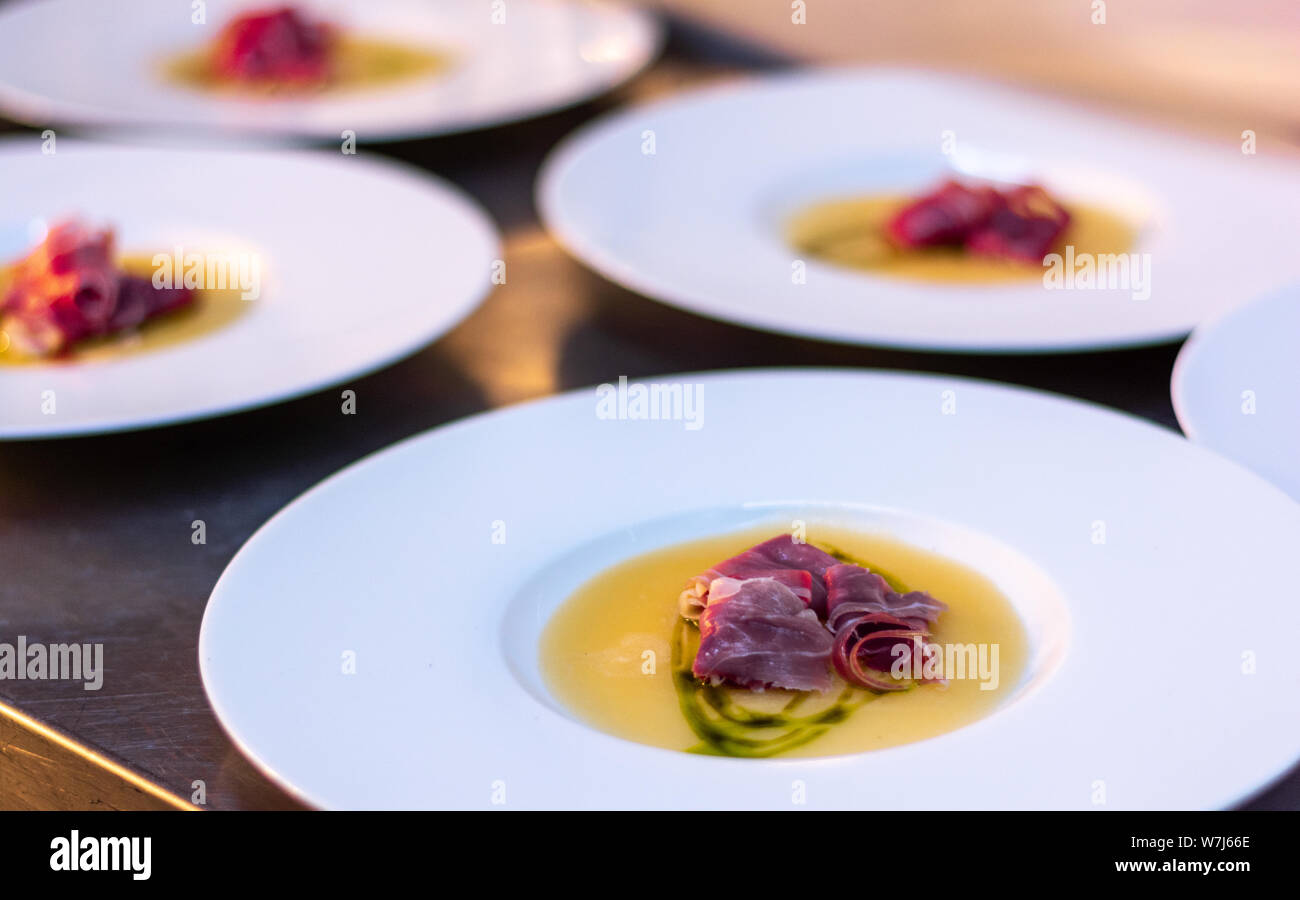 Fine dining. Closeup of food stylish. Restaurant serving Stock Photo ...
