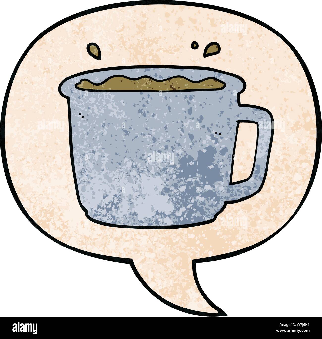cartoon coffee cup with speech bubble in retro texture style Stock ...