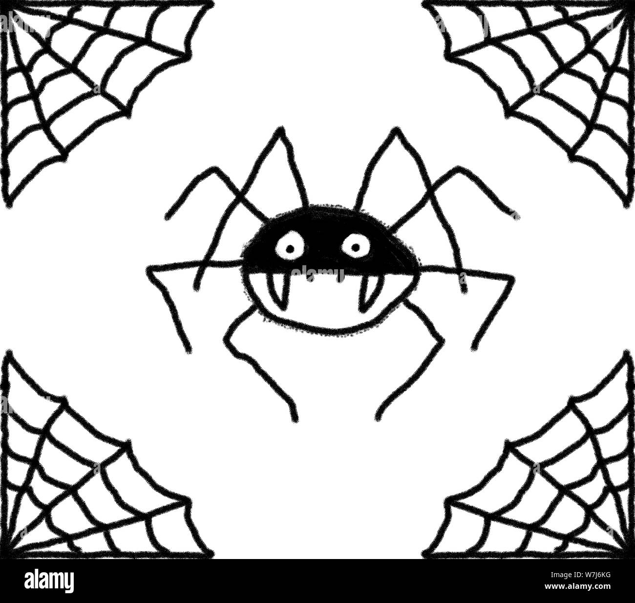 Hand drawn spiders web illustration with a spider in the centre. Black ...