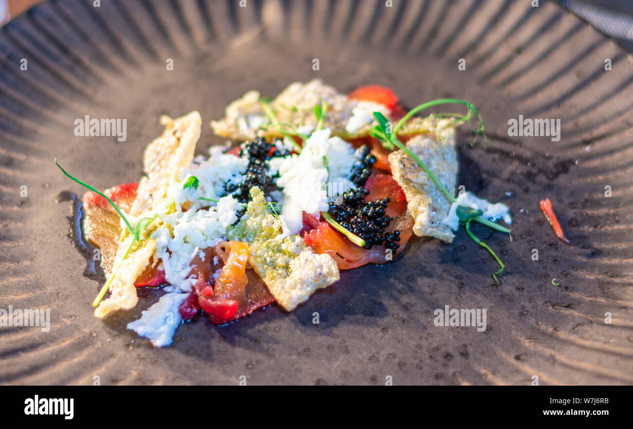Fine dining. Closeup of food stylish. Restaurant serving Stock Photo ...